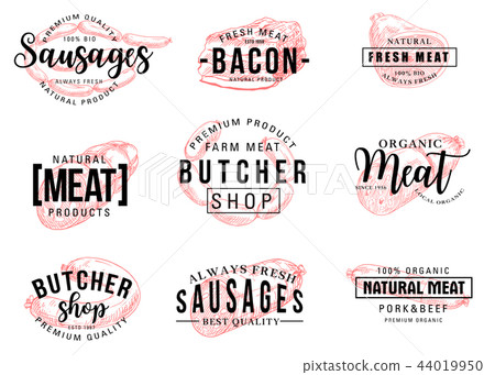 Meat products, butcher shop lettering - Stock Illustration [44019950 ...