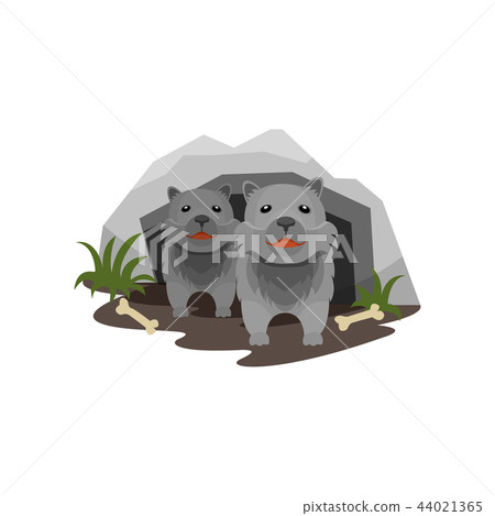 Lair of wolves, small cubs in stone cave vector... - Stock Illustration ...