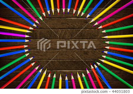 Color pencil on wooden background. - Stock Illustration [44031803] - PIXTA