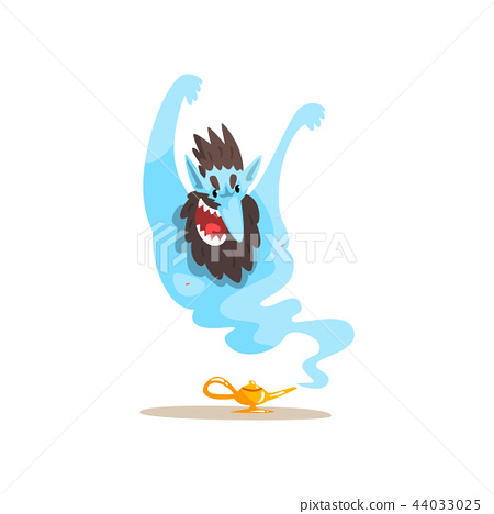 Gin coming out of magic lamp, ancient mythical... - Stock Illustration ...