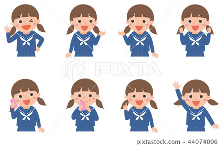 Junior high school girls winter clothes upper... - Stock Illustration ...
