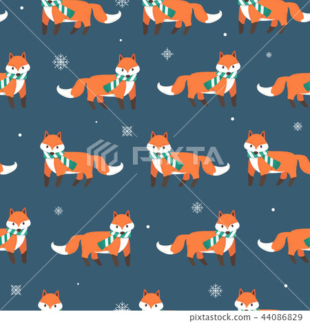 Fox with snow flakes seamless pattern background - Stock Illustration ...