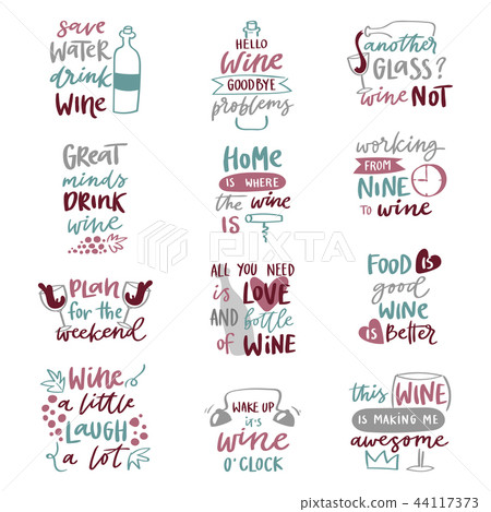 Wine love alcohol drink phrases lettering text... - Stock Illustration ...