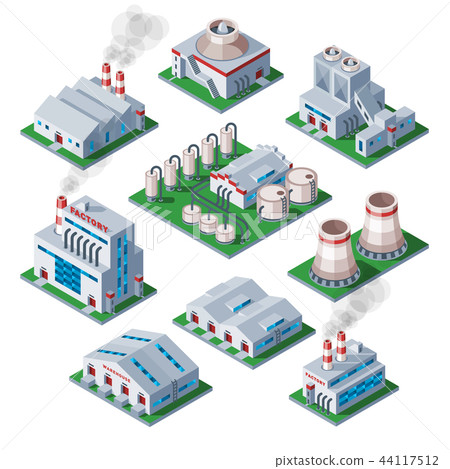 Isometric 3d factory building industrial... - Stock Illustration ...
