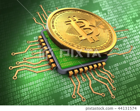 3d illustration of bitcoin with cpu - Stock Illustration [44131574] - PIXTA