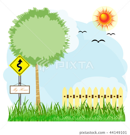street sign with label and fence at outdoor nature - Stock Illustration ...