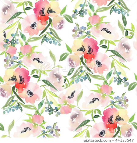 Seamless summer pattern with watercolor flowers - Stock Illustration ...