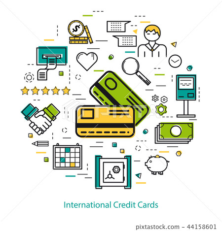 International Credit Cards - Line Art - Stock Illustration [44158601 ...