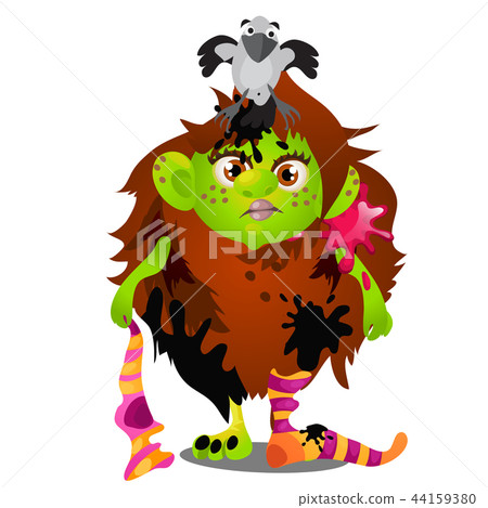 Forest witch with pet bird magpie on her head... - Stock Illustration ...