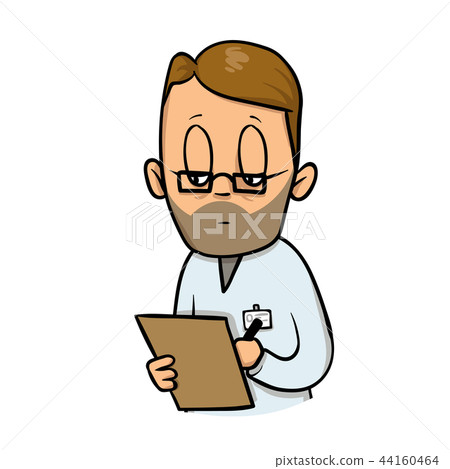 Cartoon adult doctor taking notes. Flat vector... - Stock Illustration ...