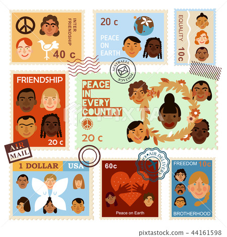 International Human Faces Postage Stamps - Stock Illustration [44161598 ...
