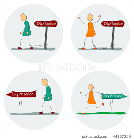 Icon set man flee from depression - Stock Illustration [44167299] - PIXTA