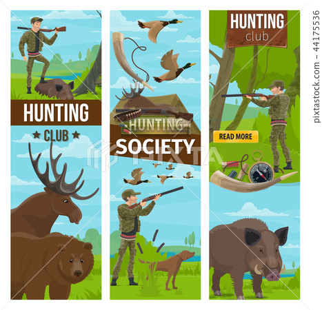 Vector hunting club banners of hunter and animals - Stock Illustration ...