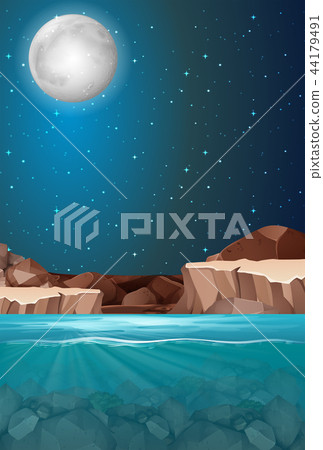 Beautiful night water scene - Stock Illustration [44179491] - PIXTA