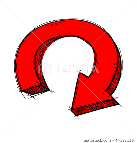 Red arrow. Down circle sign. Colored doodle - Stock Illustration ...