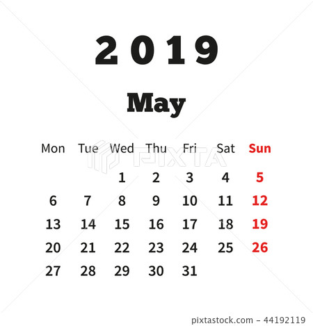 Simple calendar on may 2019 year - Stock Illustration [44192119] - PIXTA