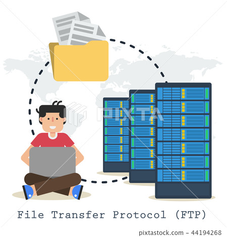 File Transfer Protocol concept with man, folder - Stock Illustration ...
