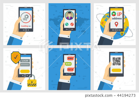 Six concept with operation of smart phone in hand - Stock Illustration ...