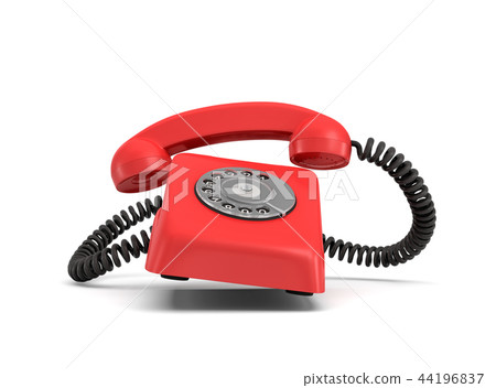 3d rendering of a red retro phone with a round... - Stock Illustration ...