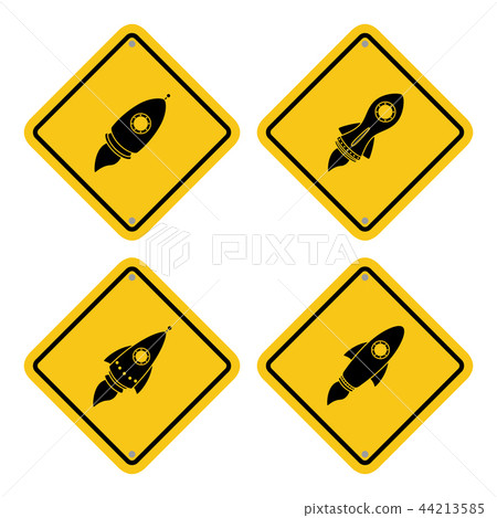 Warning sign icon with a rocket launch - Stock Illustration [44213585 ...
