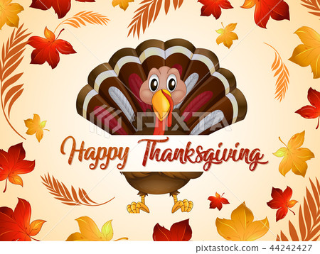 Happy thanksgiving turkey in autumn - Stock Illustration [44242427] - PIXTA