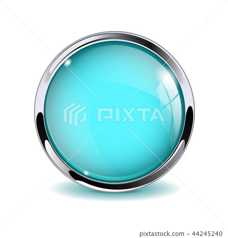 Blue glass button. 3d icon with metal frame - Stock Illustration ...