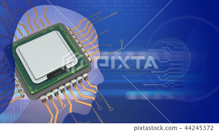 3d abstract of computer chip and head silhouette - Stock Illustration ...