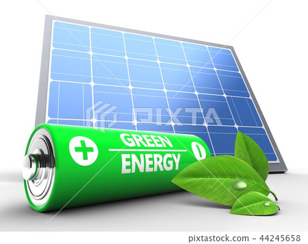 3d illustration of battery with solar panel - Stock Illustration ...