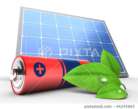 3d illustration of battery with solar panel - Stock Illustration ...