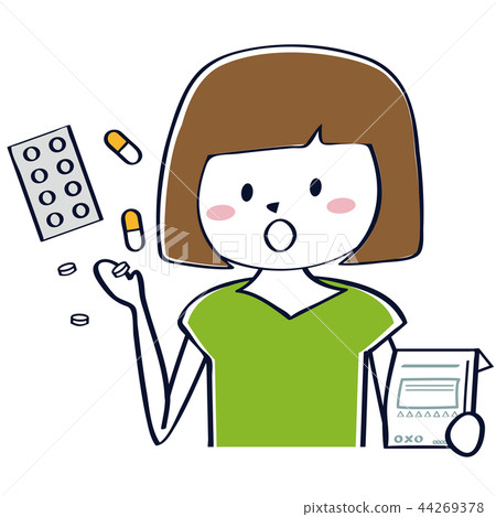 Cute hunky woman taking medicine - Stock Illustration [44269378] - PIXTA