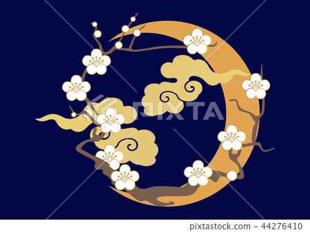 Image of the moon and white plum blossoms. New... - Stock Illustration ...