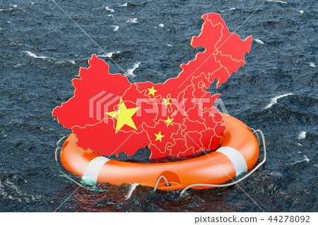 Lifebuoy with Chinese map in the open sea - Stock Illustration ...