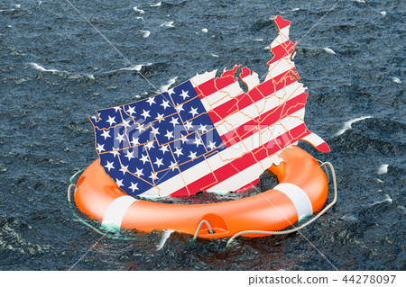 Lifebuoy with the USA map in the open sea - Stock Illustration ...