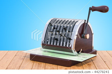 Old check writer with bank check on table - Stock Illustration ...