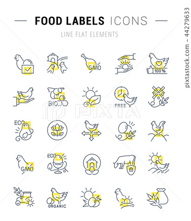 Set Vector Line Icons of Food Labels. - Stock Illustration [44279633 ...