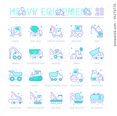 Set Blue Line Icons of Heavy Equipment - Stock Illustration [44279778 ...