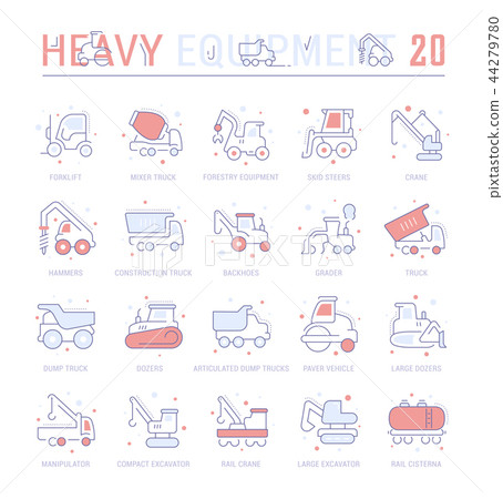 Set Blue Line Icons of Heavy Equipment. - Stock Illustration [44279780 ...