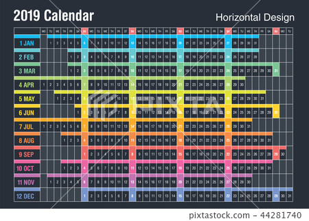 Horizontal 2019 Calendar design.Vector full color. - Stock Illustration ...