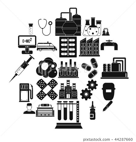 Processing plant icons set, simple style - Stock Illustration [44287660 ...