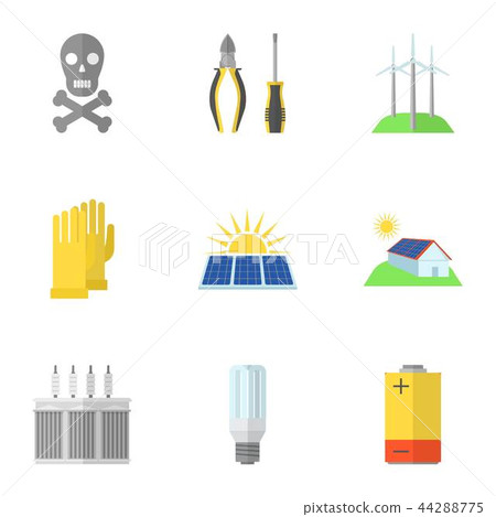 Electric system icons set, flat style - Stock Illustration [44288775 ...