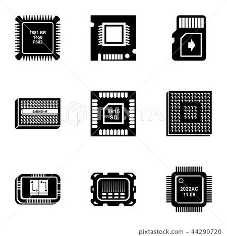 Integrated circuit icons set, simple style - Stock Illustration ...
