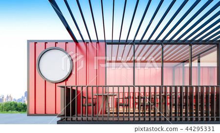 Signage is placed on wall of cafe,3d rendering - Stock Illustration ...