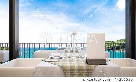 Tropical Restaurant take sea view , 3d rendering - Stock Illustration ...