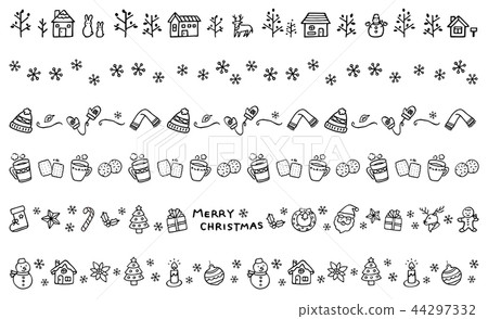 Winter decoration line hand drawn black and white - Stock Illustration ...