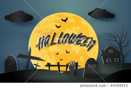 Happy Halloween spooky paper art background - Stock Illustration ...