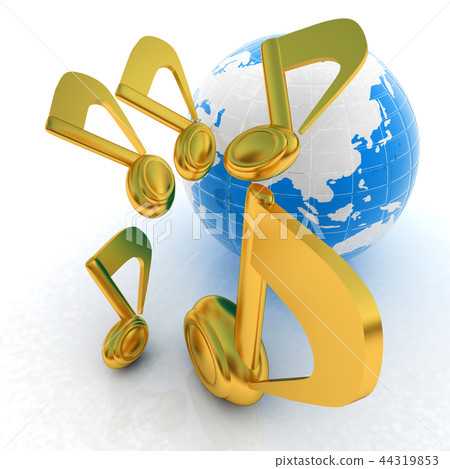 Earth and music notes around. 3d render - Stock Illustration [44319853 ...