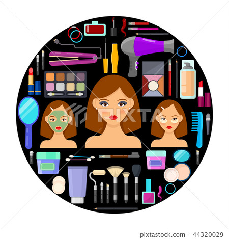 tools for makeup and beauty on black background - Stock Illustration ...