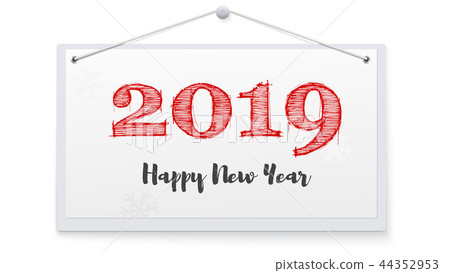 2019 hand lettering with chalk on hanging note - Stock Illustration ...