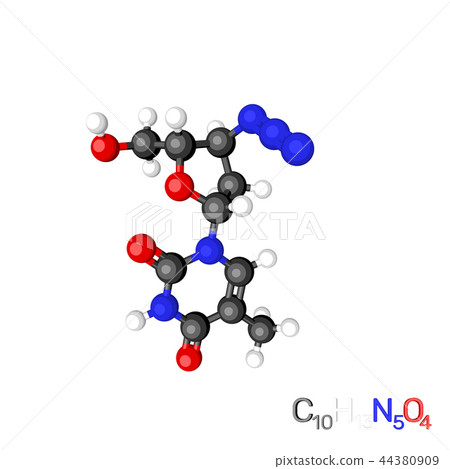 Zidovudine(Azt) model molecule. Isolated on white - Stock Illustration ...