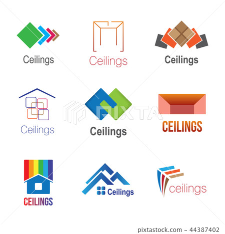 Set of logos for ceilings, tiles and stretch... - Stock Illustration ...